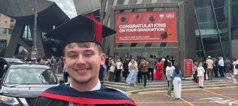 Salford student becomes first in his family to graduate and secures ...